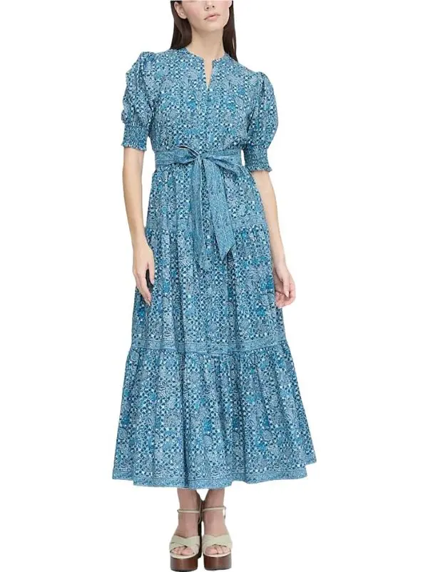 Hill House Home Short Sleeve Yara Dress - Navy Calico Trellis