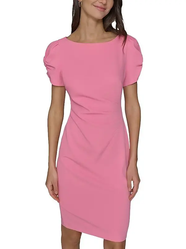 Karl Lagerfeld Paris Ruched Sleeve Sheath Dress - Pink Sherbert