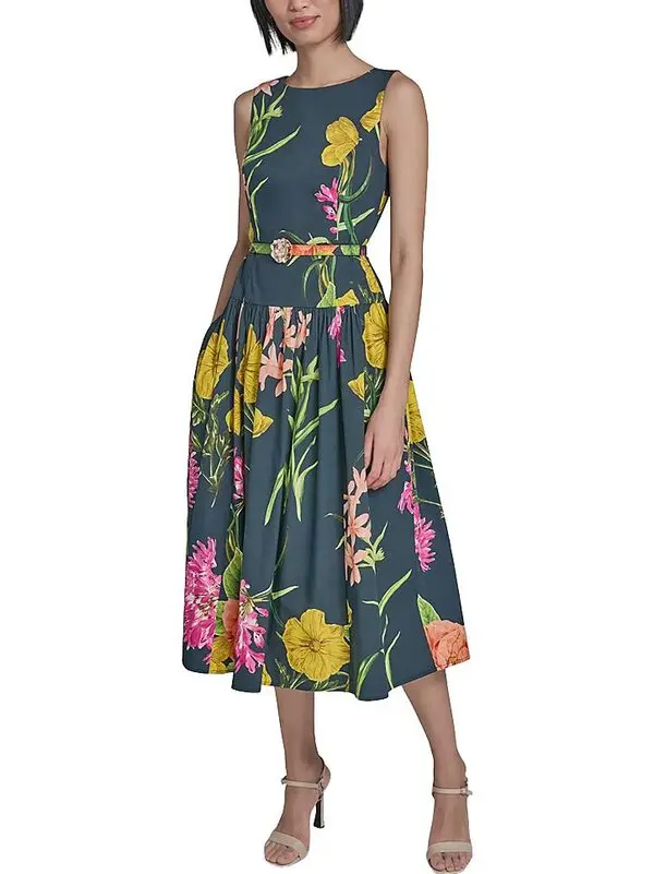Karl Lagerfeld Paris Printed A-line Dress - Marine/pink