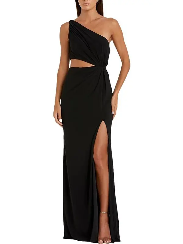 Mac Duggal Ieena One-shoulder Jersey Gown - Black