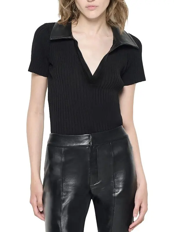 AS By DF Rowan Ribbed Polo Top - Black