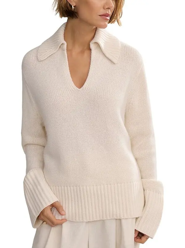 Jenni Kayne Phoebe Cashmere Polo Sweater - Ivory