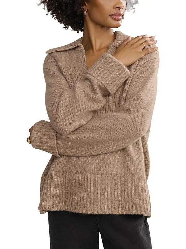 Jenni Kayne Phoebe Cashmere Polo Sweater - Undyed Stone