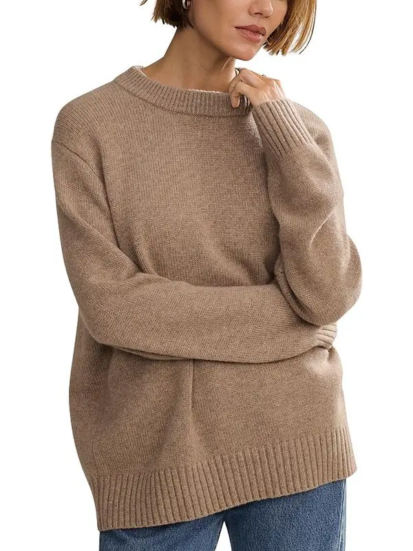 Jenni Kayne Oversized Cashmere Crewneck Pullover - Undyed Stone