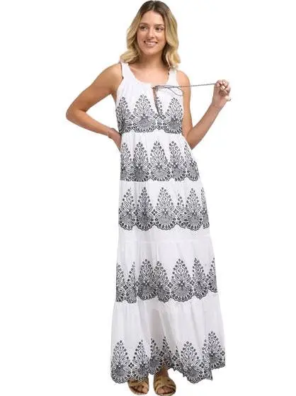 GUADALUPE DESIGN Pegasus Embroidered Maxi Dress - Black And White
