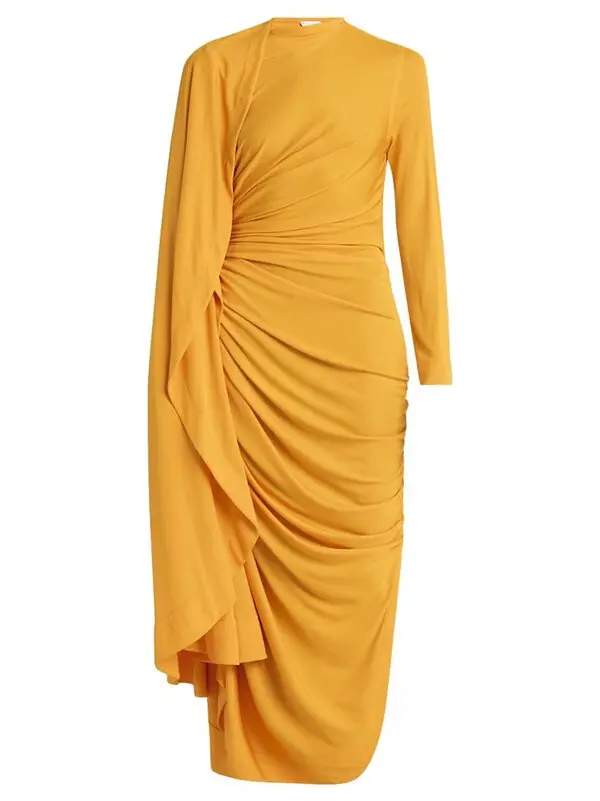 Bottega Veneta Draped Matte Viscose Jersey Cape Maxi Dress - Tangerine