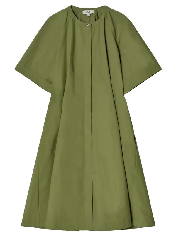 Cos Cotton Poplin Midi Dress - Green