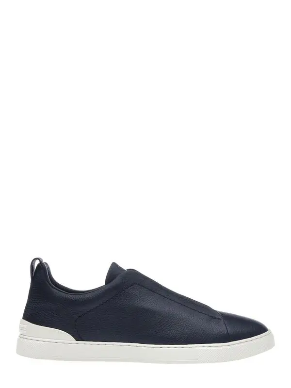 Zegna Deerskin Triple Stitch Slip-on Sneakers - Navy Blue