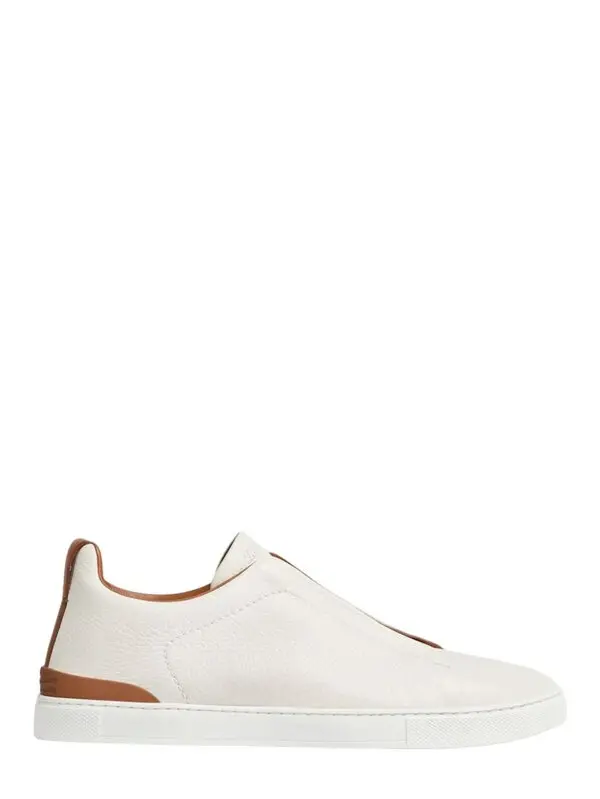 Zegna Deerskin Triple Stitch Slip-on Sneakers - Off White