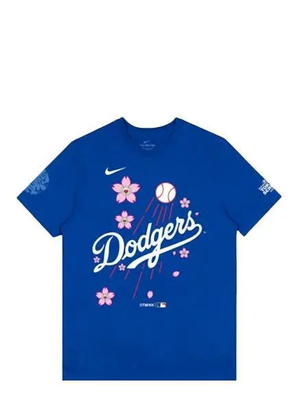 Nike X Takashi Murakami X Mlb World Tour Tokyo Series 2025 Dodgers Script Short Sleeve Tee Shirt - Blue