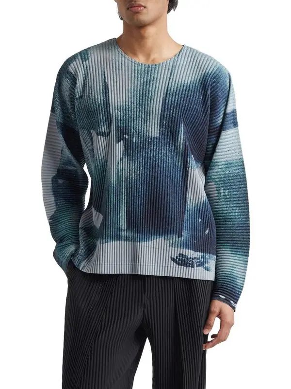 Issey Miyake Wind Walk Pleated Top - Gray/ Teal