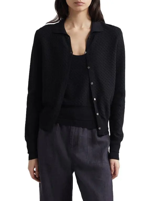 Vince Double Layer Organic Cotton Blend Cardigan - Black