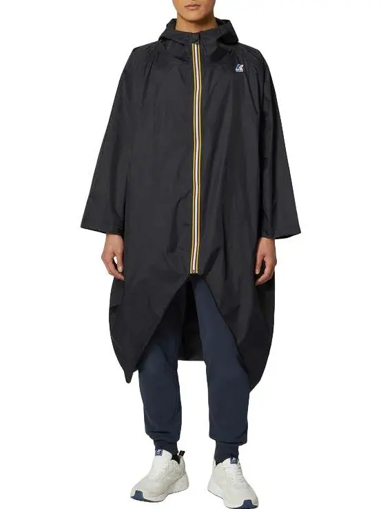 K-WAY Rennes Waterproof Packable Rain Poncho - Black Pure
