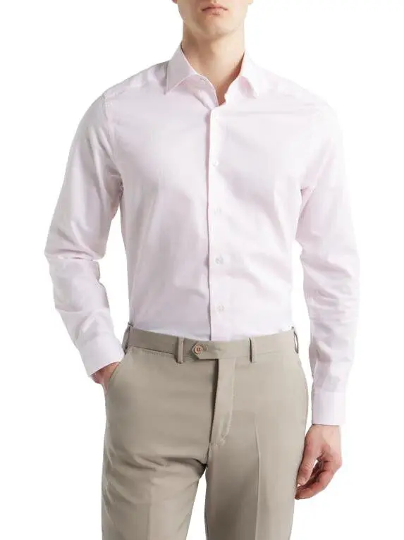 JACK VICTOR Danforth Stretch Cotton & Linen Blend Dress Shirt - Pink