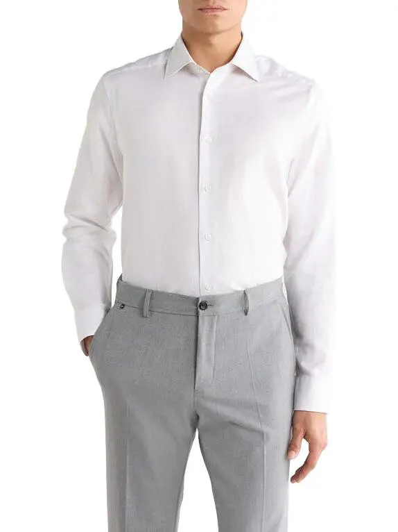 JACK VICTOR Danforth Stretch Cotton & Linen Blend Dress Shirt - Sand