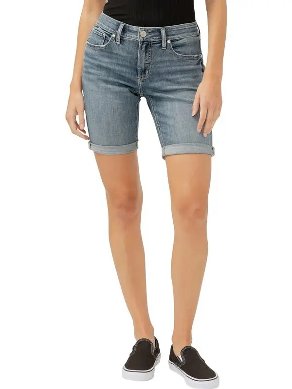 SILVER JEANS CO. Elyse Curvy Denim Bermuda Shorts - Indigo