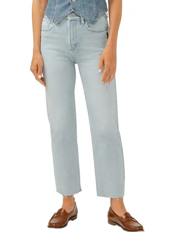SILVER JEANS CO. High-rise Straight Leg Jeans With Raw Hem - Indigo