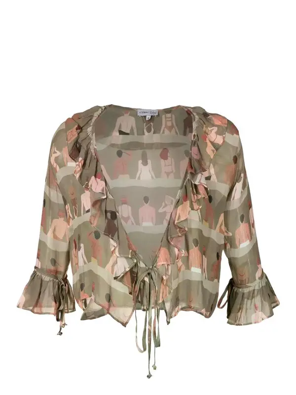 AMIR SLAMA Swimmer-print Silk Blouse - Green