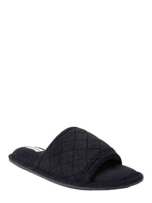 DEARFOAMS Beatrice Quilted Microfiber Terry Shower Slide Slipper - Black