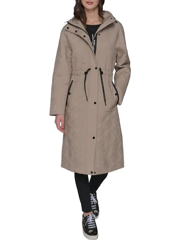 Karl Lagerfeld Paris Double L Quilted Coat - Sand