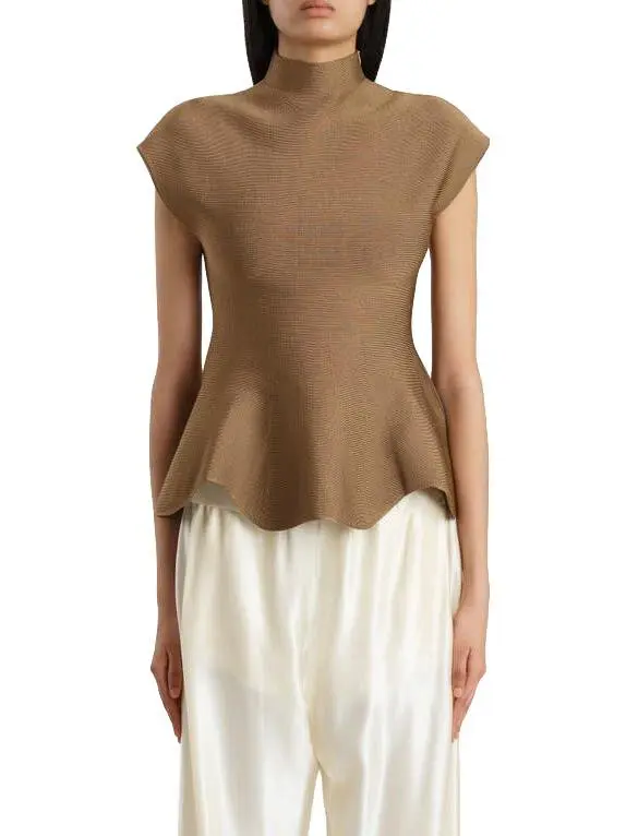 Khaite Andra Mock Neck Knit Top - Carob