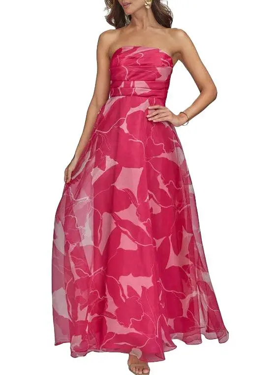 Donna Karan New York Floral Strapless Gown - Hot Fuchsia