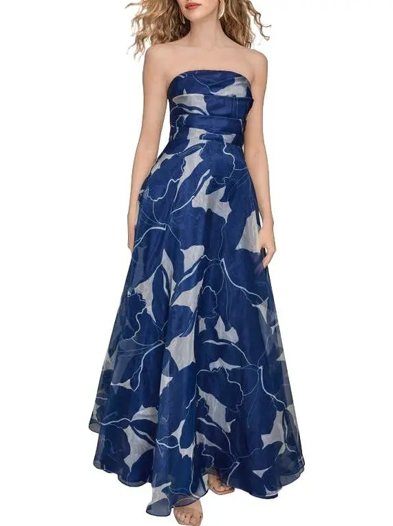 Donna Karan New York Floral Strapless Gown - Sapphire