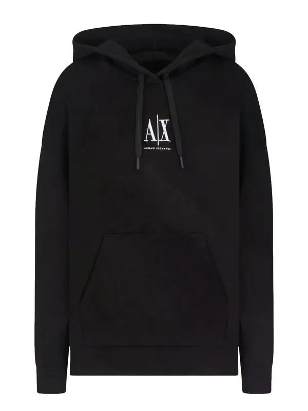 Armani Exchange Logo-embroidered Hoodie - Black