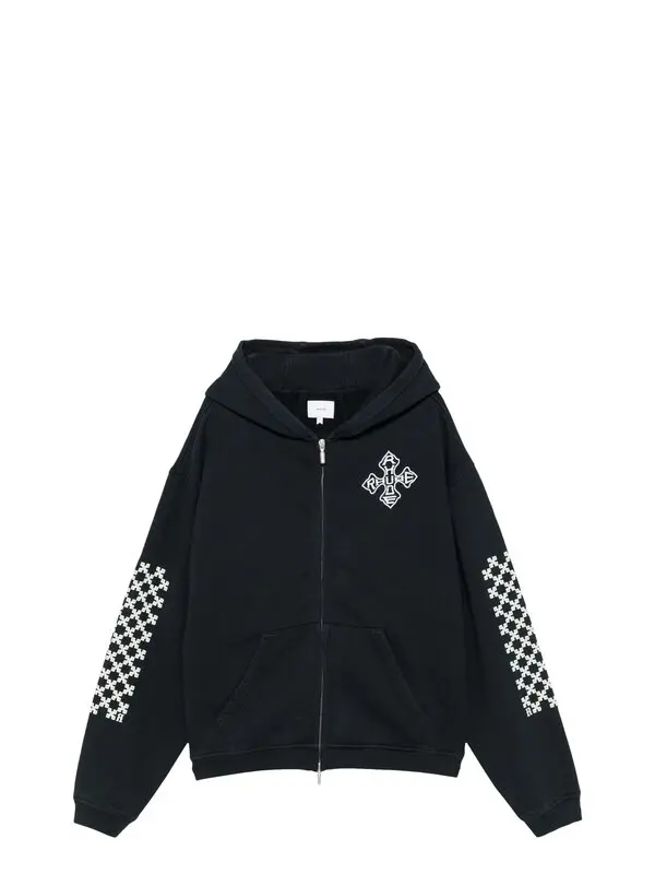 Rhude Cross Logo Zip Up Hoodie 'vintage - Black