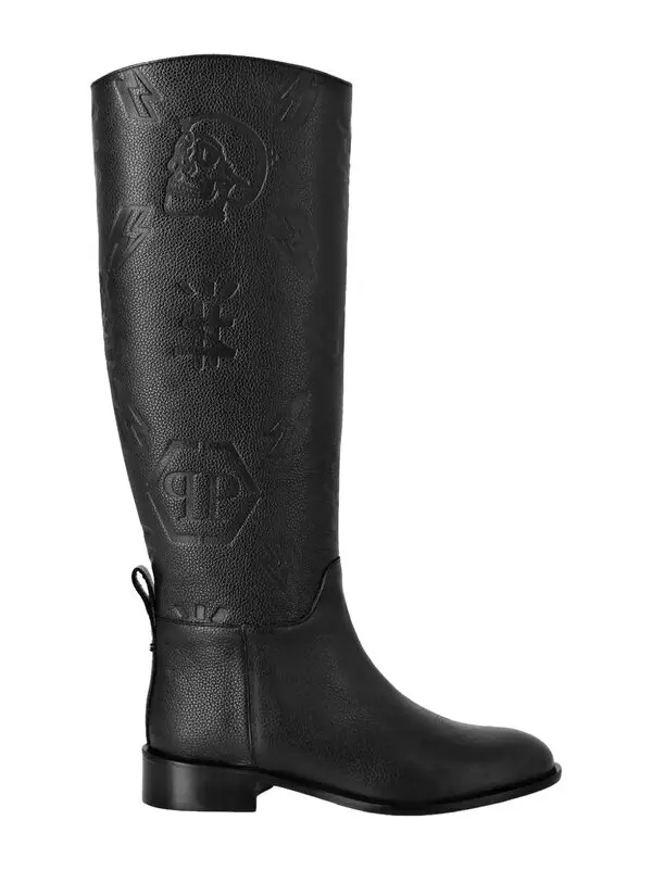 Philipp Plein Monogram-debossed Leather Boots - Black