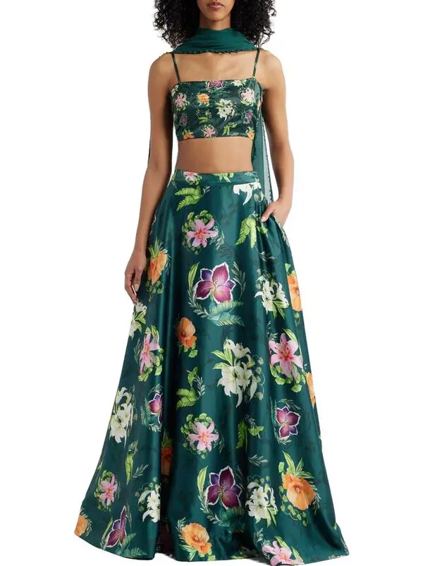 SANI Name Cai Floral Embroidered Lehenga With Bead Detail Dupatta - Emerald Garden