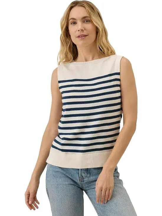 PACT Organic Cotton Classic Fine Knit Shell - Navy Laguna Stripe