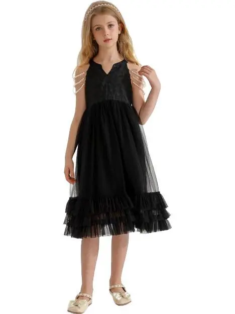 TULLEEN Tripoli Heart Print Tulle Dress - Black