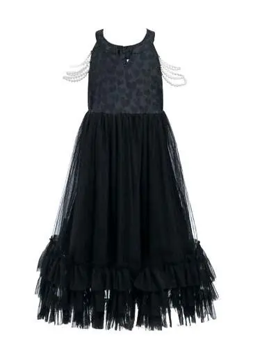 TULLEEN Tripoli Heart Print Tulle Dress - Black