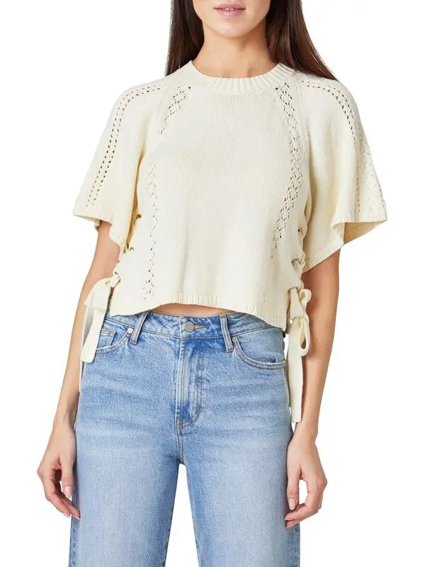 Habitual Side Tie Open Stitch Sweater - Stone
