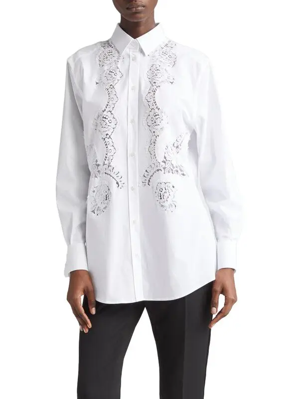 Dolce & Gabbana Cordonetto Lace Detail Poplin Shirt - W0800 Bianco Ottico