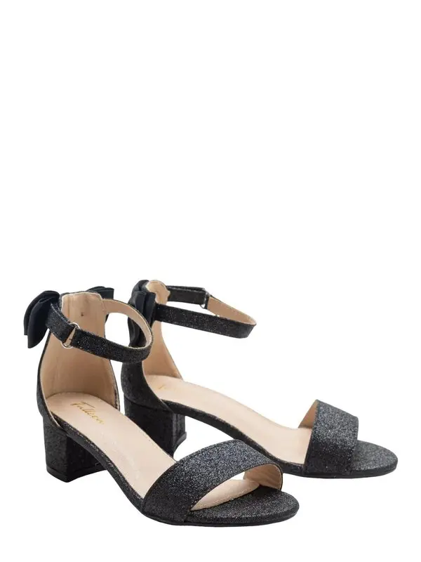 TULLEEN Glitter Banded Block Heel Sandals - Black
