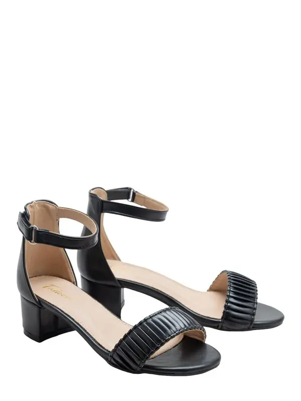 TULLEEN Pleated Block Heel Sandals - Black