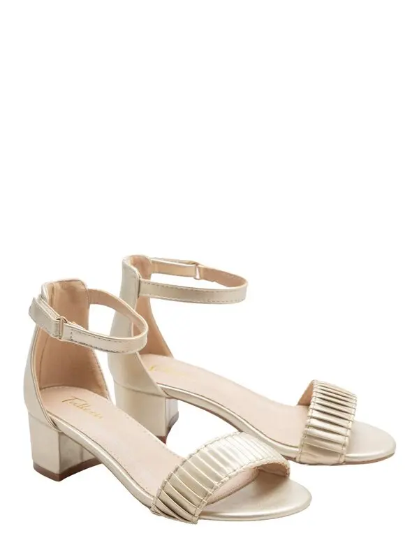 TULLEEN Pleated Block Heel Sandals - Gold