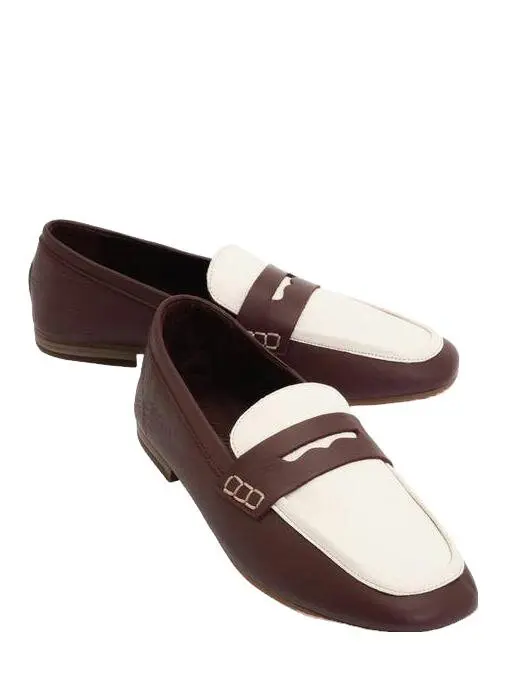 FOREVER & ALWAYS SHOES Skye Leather Loafers - Brown White Leather
