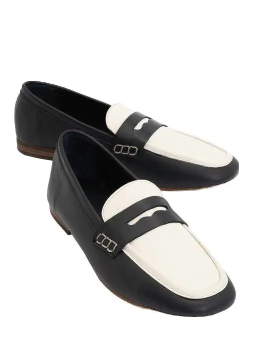 FOREVER & ALWAYS SHOES Skye Leather Loafers - Navy Cream Leather