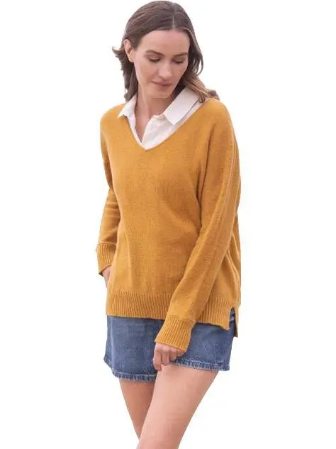 CELTIC & CO. Alpaca Merino Slouch V-neck Sweater - Saffron