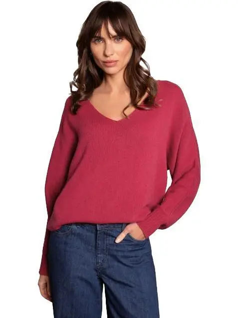 CELTIC & CO. Alpaca Merino Slouch V-neck Sweater - Raspberry