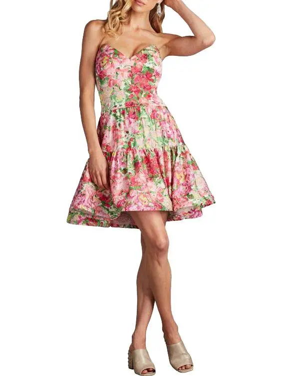 Tadashi Shoji Floral Print Strapless Dress - Pink/ Floral