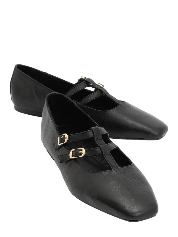 FOREVER & ALWAYS SHOES Starling Leather Mary Jane Flats - Black Leather