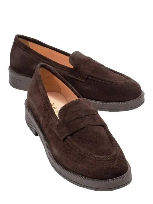 FOREVER & ALWAYS SHOES Bree Platform Leather Loafer - Brown Suede Leather