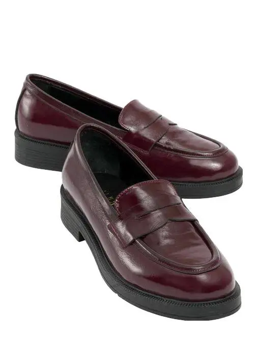 FOREVER & ALWAYS SHOES Bree Platform Leather Loafer - Burgundy Patent Leather