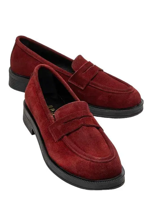 FOREVER & ALWAYS SHOES Bree Platform Leather Loafer - Burgundy Suede Leather