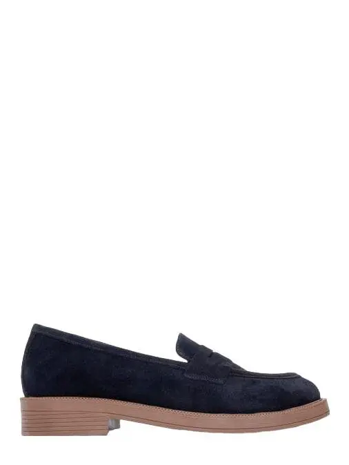FOREVER & ALWAYS SHOES Bree Platform Leather Loafer - Navy Suede Leather