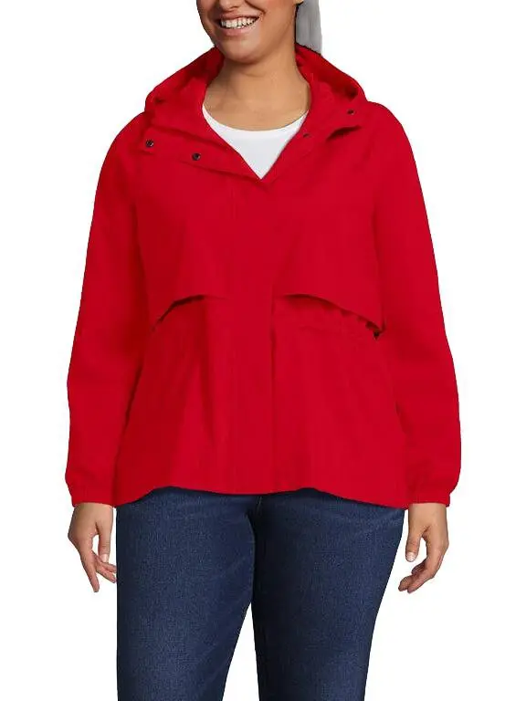 LANDS' END Print Squall Packable Rain Jacket - Compass Red